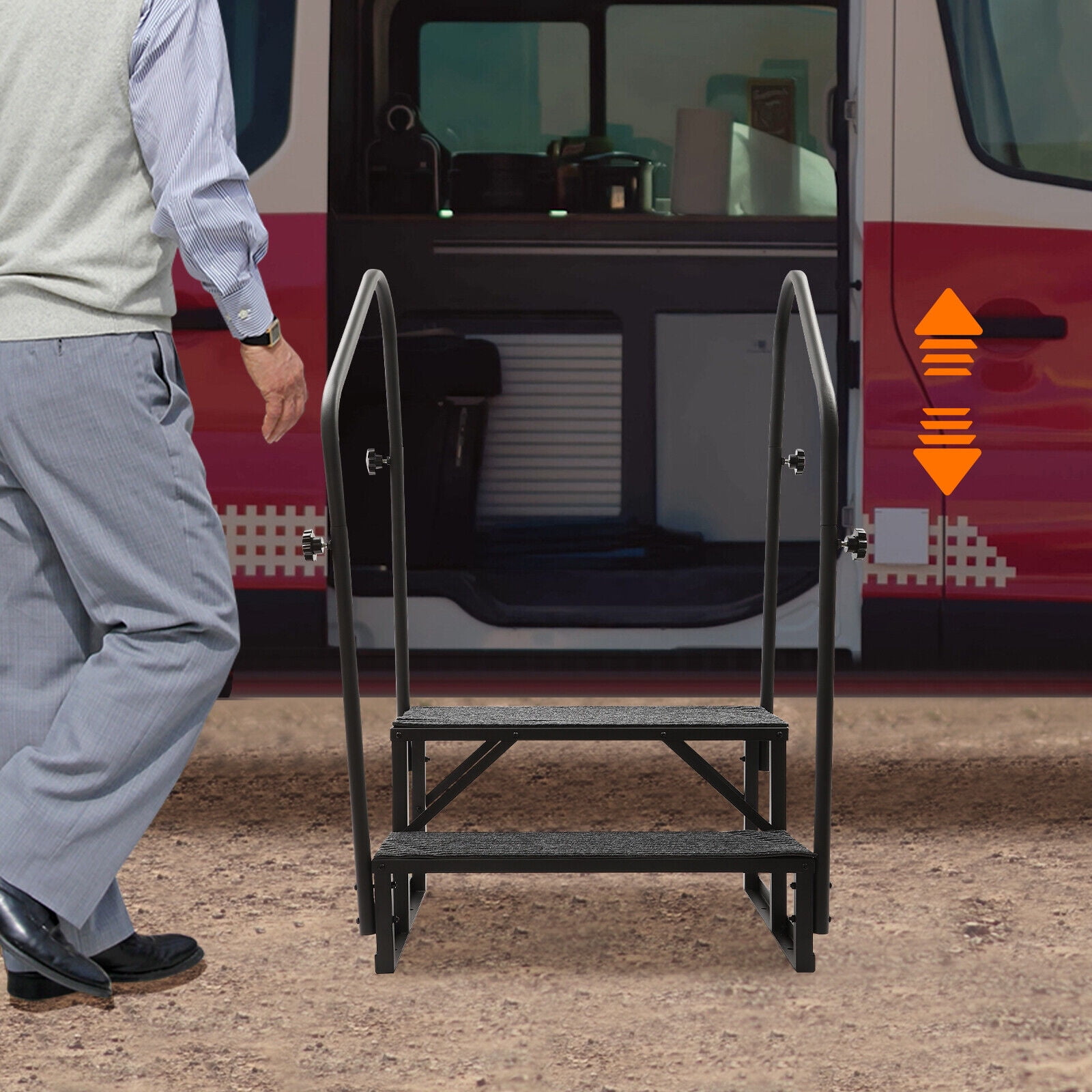 2 Steps Ladder RV Step W/ Handrails Mobile Home Stairs for Travel ...
