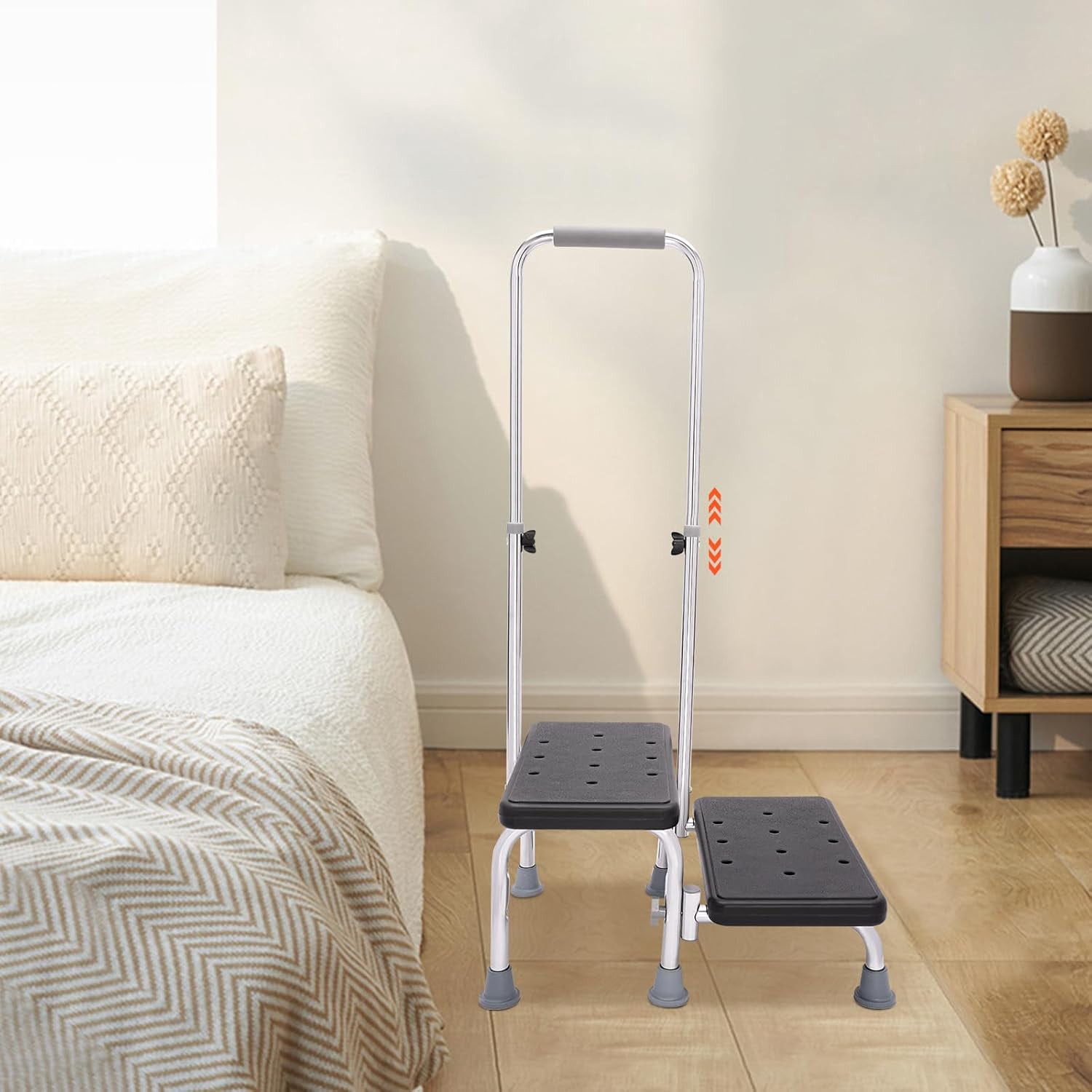2 Steps Medical Foot Stool, Steel Step Stool with Adjustable Handle ...