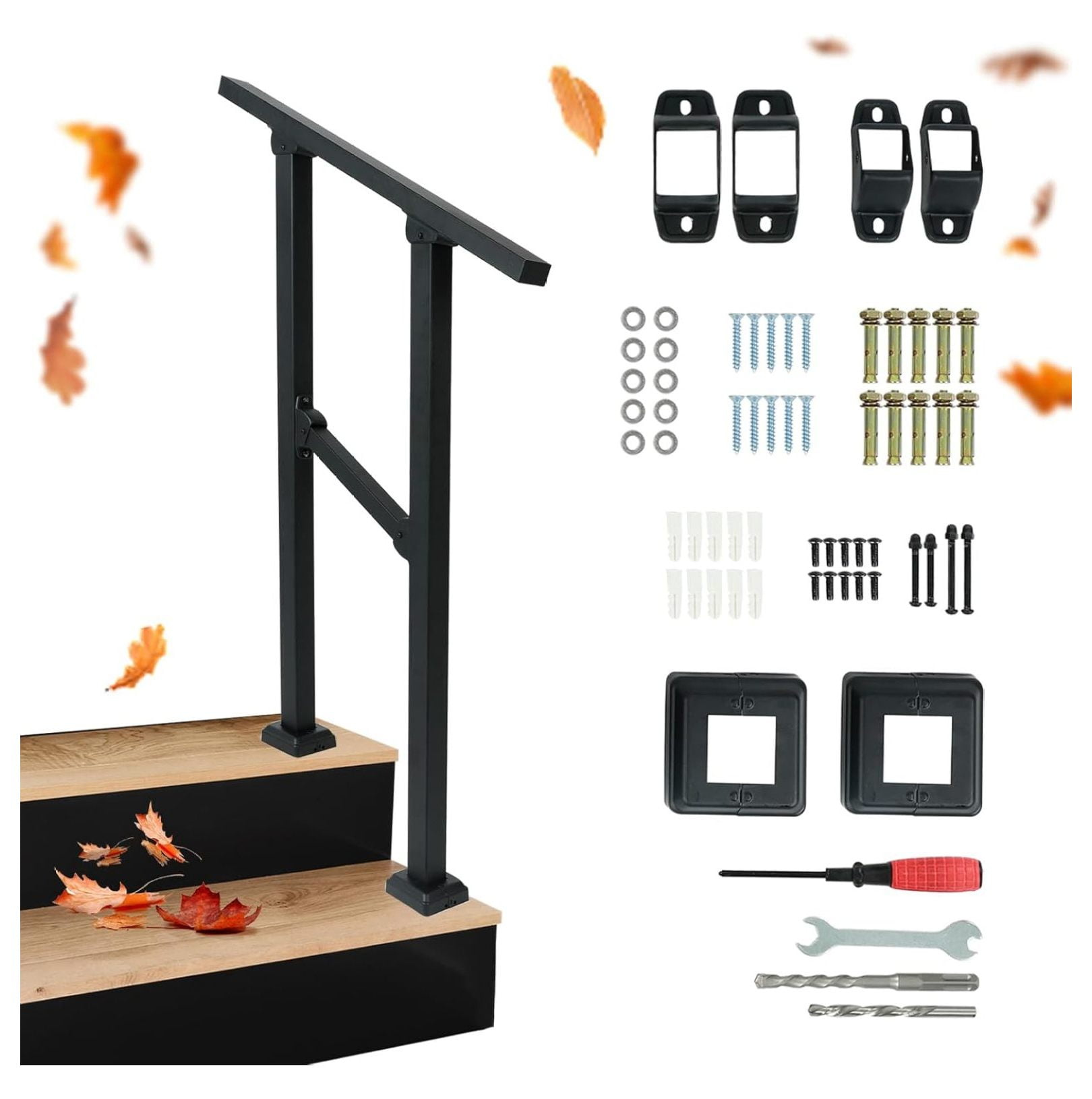 2 Steps Wrought Iron Handrails for Outdoor Steps - Exterior Hand Rails ...