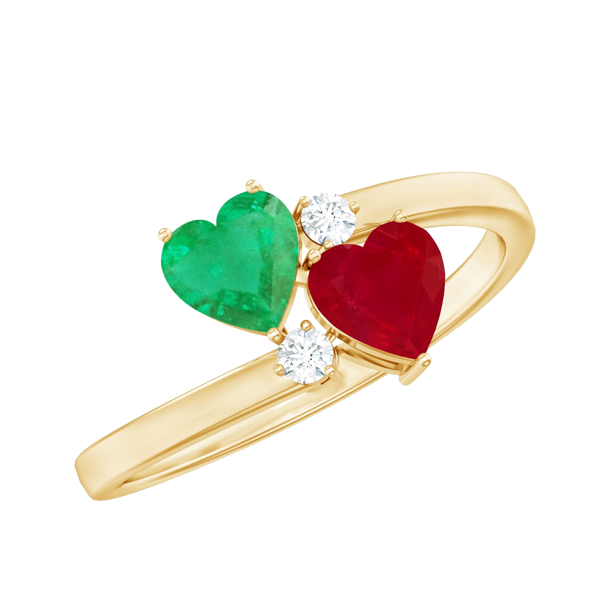 Rosec Jewels 2 Stone Promise Ring, Heart Shaped Emerald and Ruby Ring ...