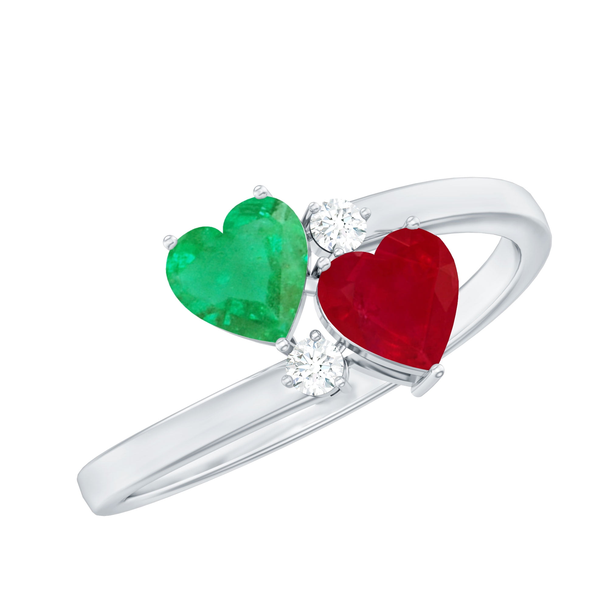 Rosec Jewels 2 Stone Promise Ring, Heart Shaped Emerald and Ruby Ring - AAA Quality (with ...