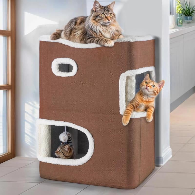 2 Storey Cat House, Cat Beds for Indoor Cats, Small Condo with Scratch ...