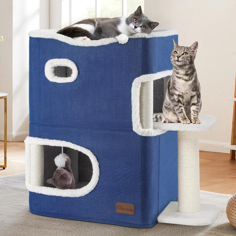 2 Storey Cat House, Cat Beds for Indoor Cats, Small Condo with Scratch ...