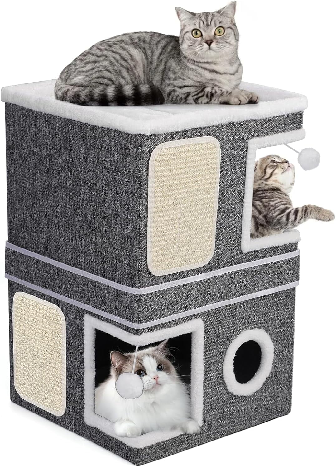 2-Storey Cat House for Indoor Cats, Separate Into 2 Large Cat Bed Cave ...