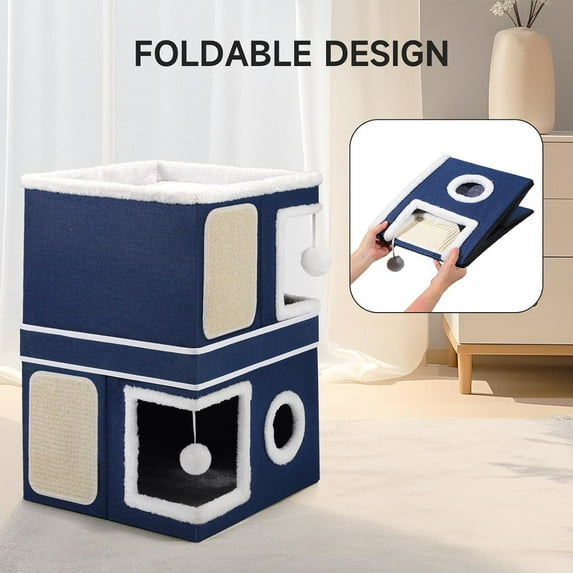 2-Storey Cat Houses for Indoor Cats, Dual-Purpose Double Large Cat Beds ...