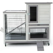 PawHut Large Outdoor Wooden Rabbit Hutch, 2-Story Bunny Cage, Small Animal House with Tray and ...