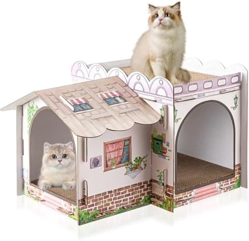2 Story Cardboard Cat House with Scratcher Pad, Multi Level Durable Cat ...