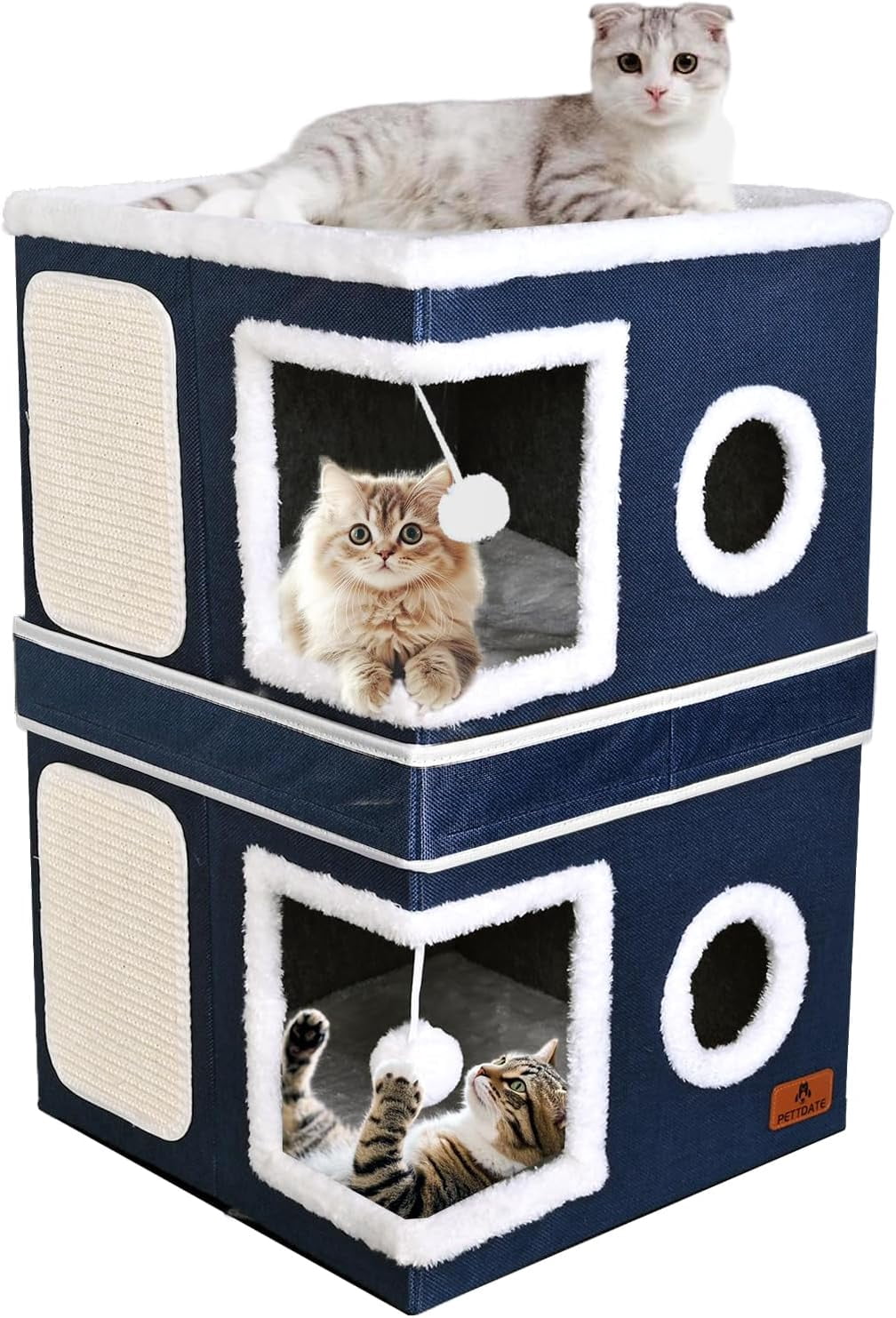 2-Story Cat House for Indoor Cats, Dual-Purpose Cave Bed with Scratch ...