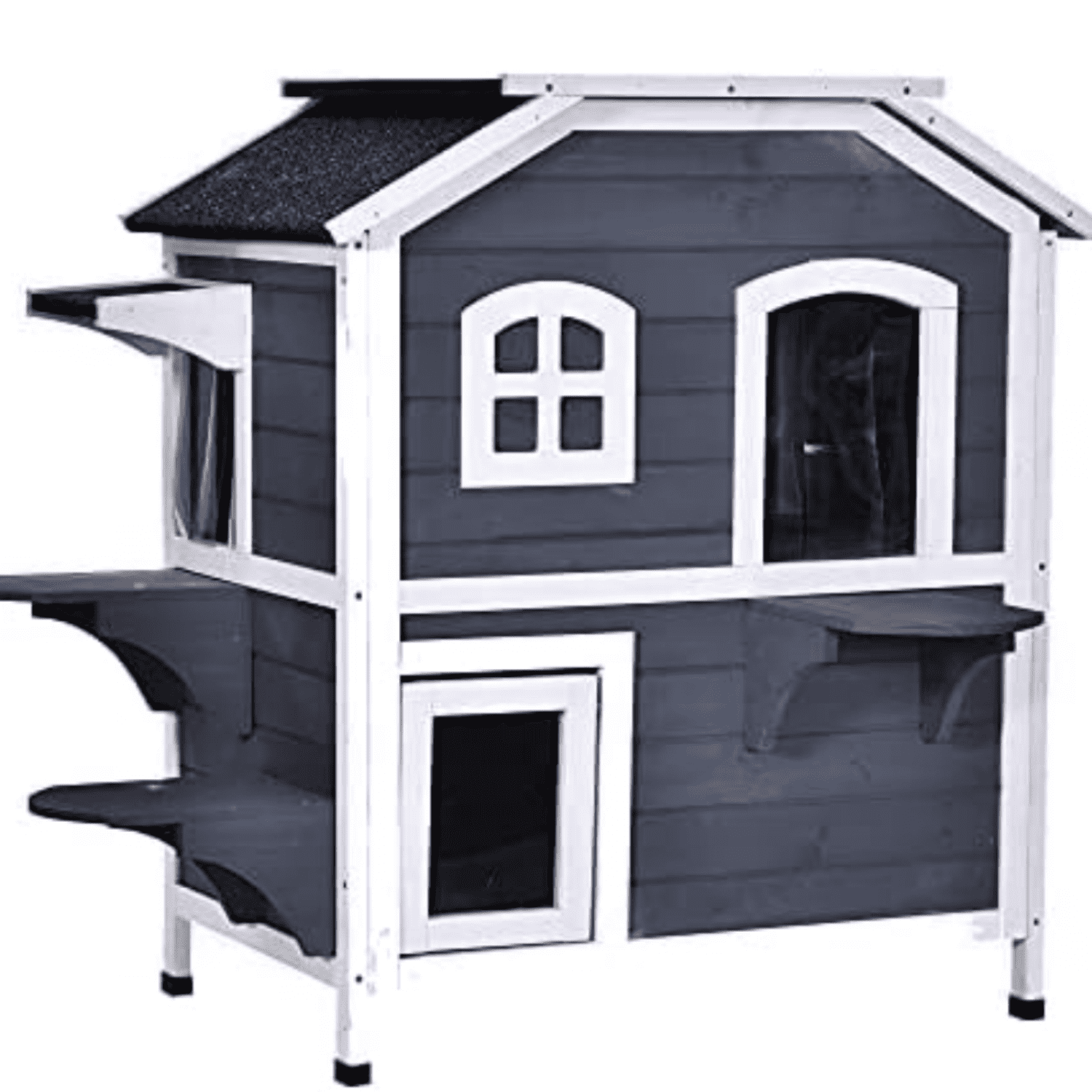 2-Story Cat House Outdoor, Weatherproof Wooden Cat Enclosure for Feral ...