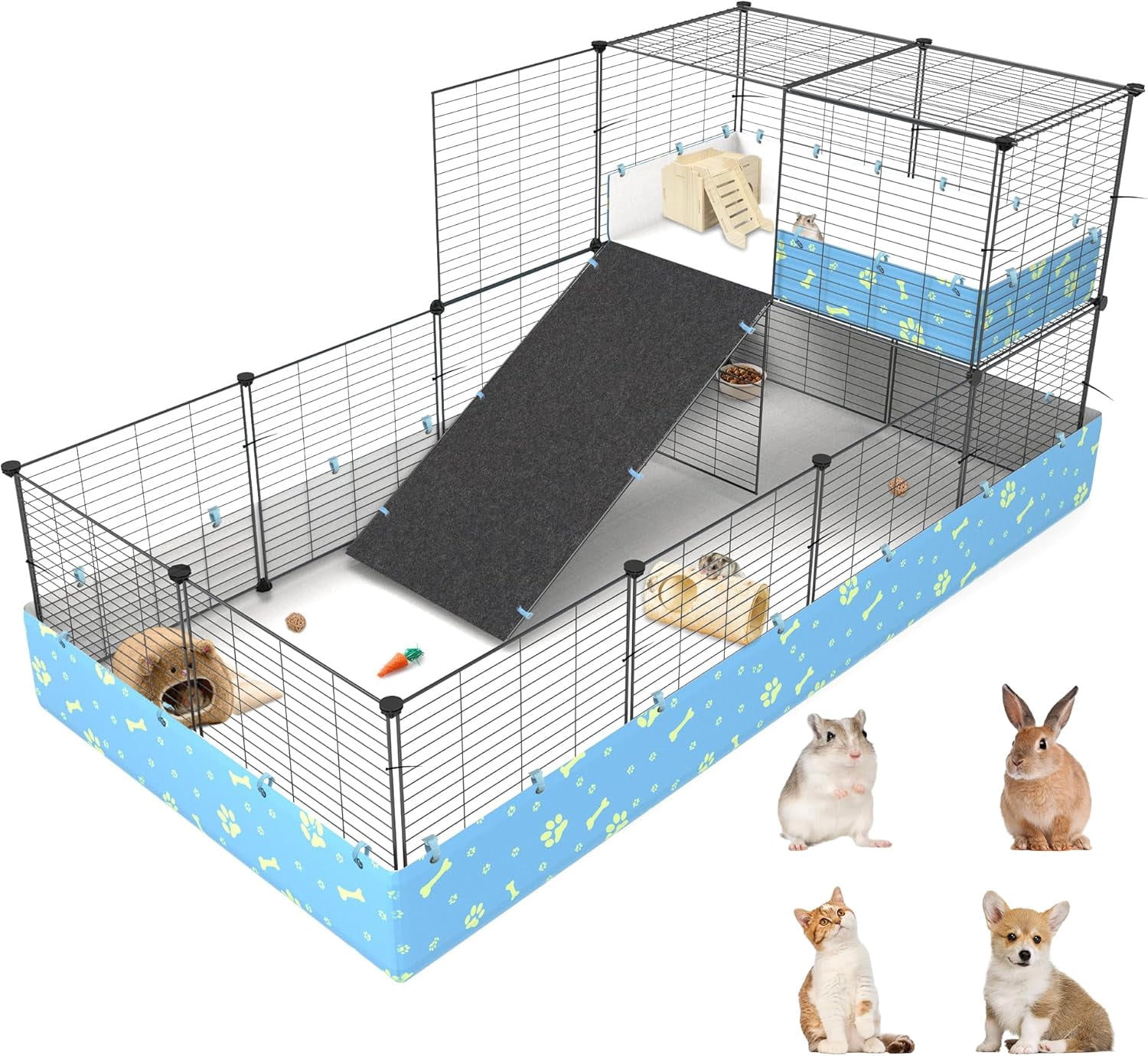 2-Story Guinea Pig Cages with Tarp, Large C&C Loft Cage for Rabbit ...