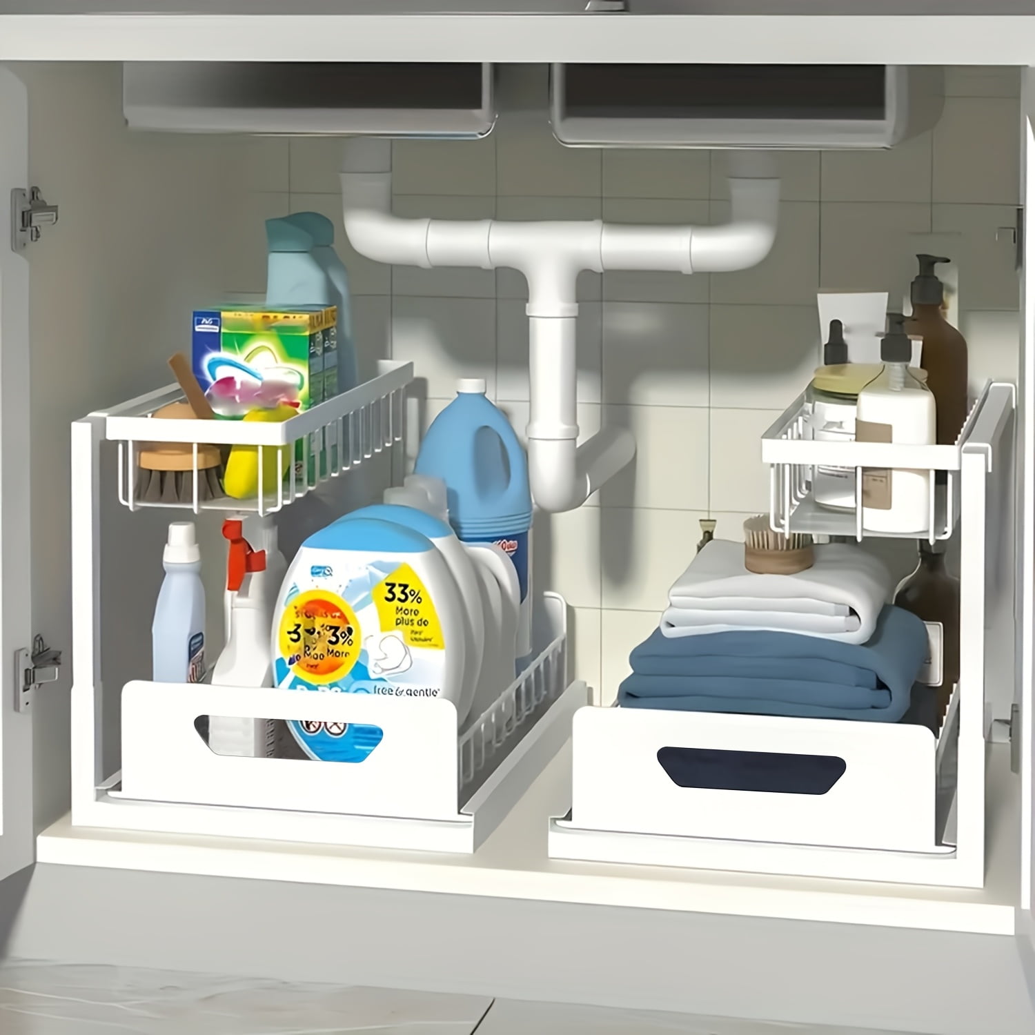 2 - Story Push - Pull Kitchen Sink Storage Containers. Metal Sliding ...