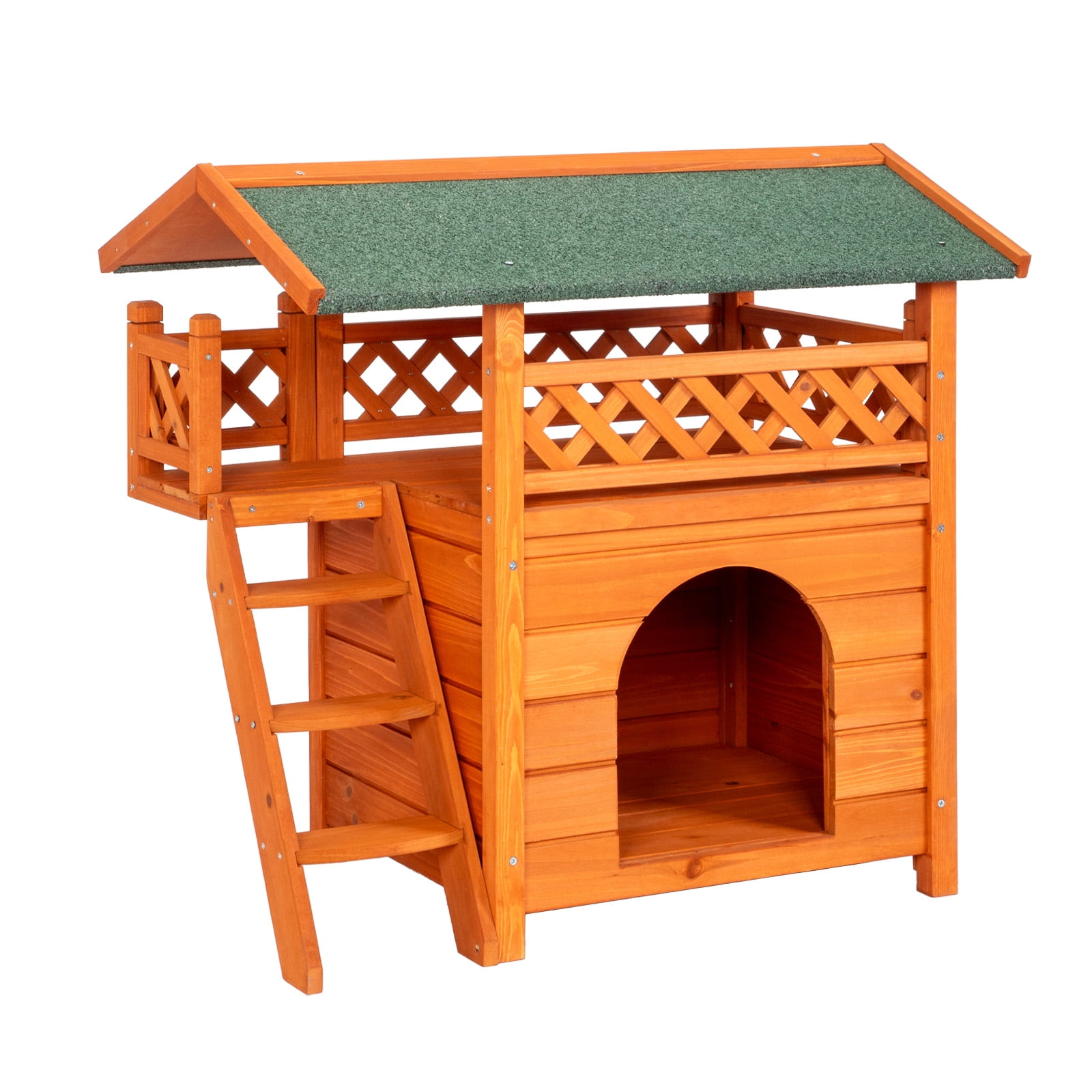 2-Story Weatherproof Wooden Feral Cat House with Door & Stairs, Orange ...