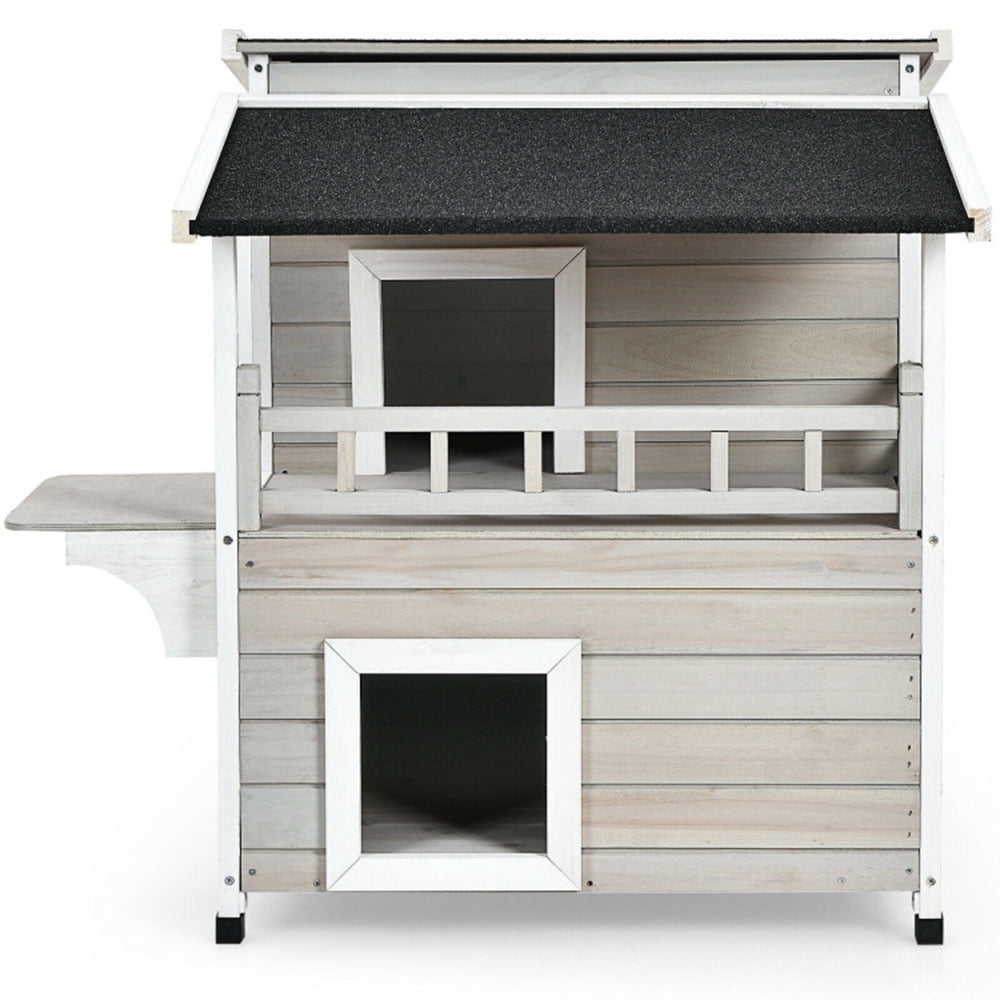 2-Story Wooden Patio Luxurious Cat Shelter House Condo with Large ...
