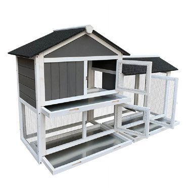 PawHut Rabbit Hutch Outdoor, 85" Large Bunny Cage with Steel Run Box ...