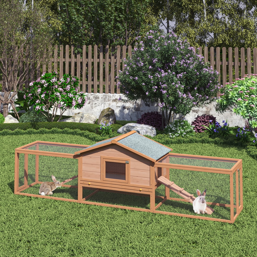 2-Story Wooden Rabbit Hutch, Large Waterproof Rabbit Cage with Pull Out ...