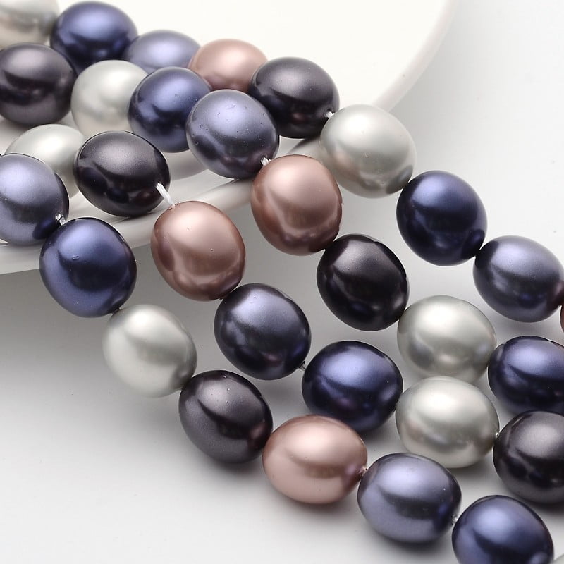 2 Strand Polished Oval Shell Pearl Bead Strands Mixed Color 15x13x12mm ...