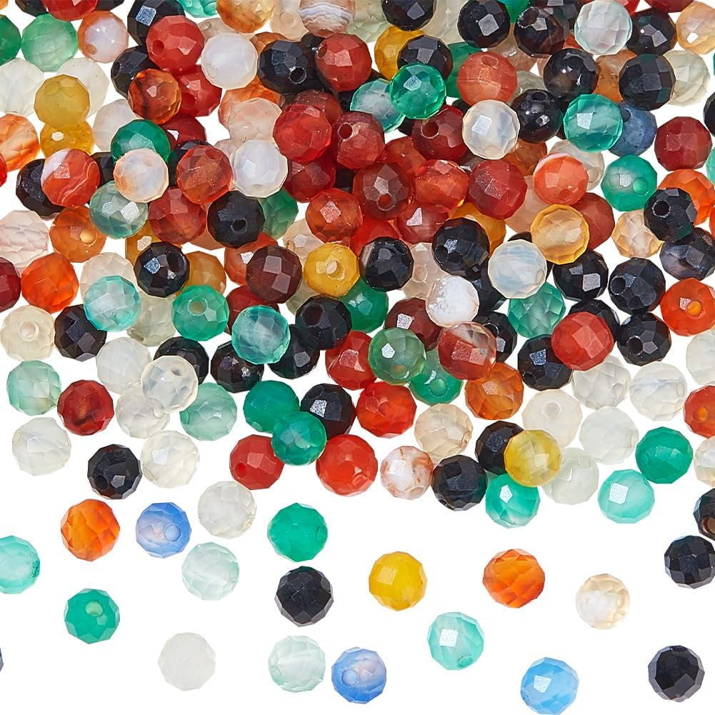 2 Strands 228-282 Pcs Natural Multi-Color Agate Beads 3mm Faceted Round ...