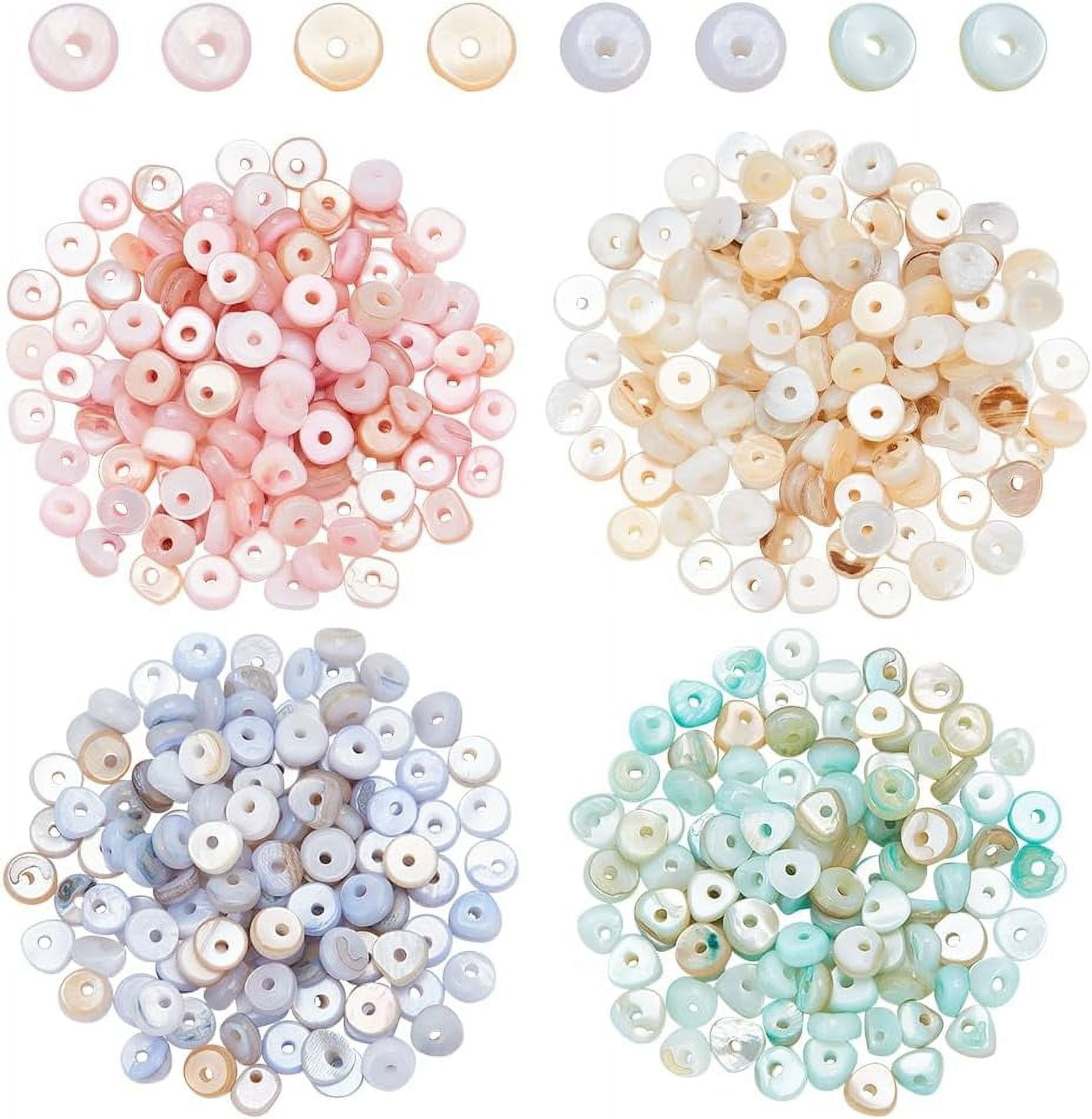 2 Strands 4 Colors Natural Shell Beads Strands Dyed Flat Round Mixed ...