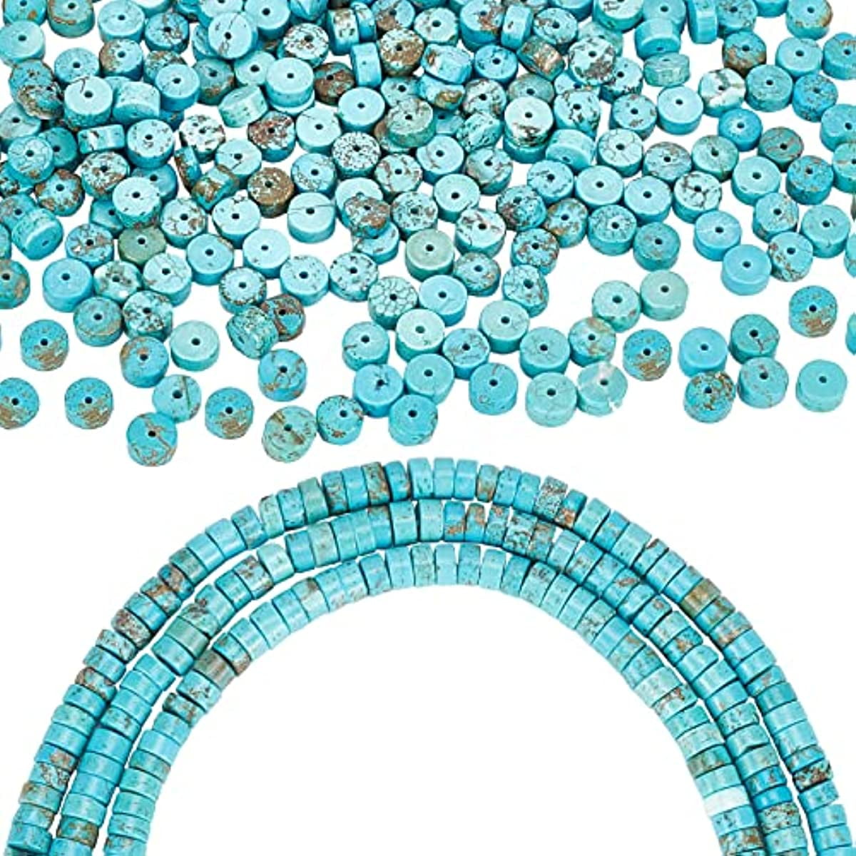2 Strands Natural Turquoise Beads 6mm Flat Round Heishi Beads Disc ...