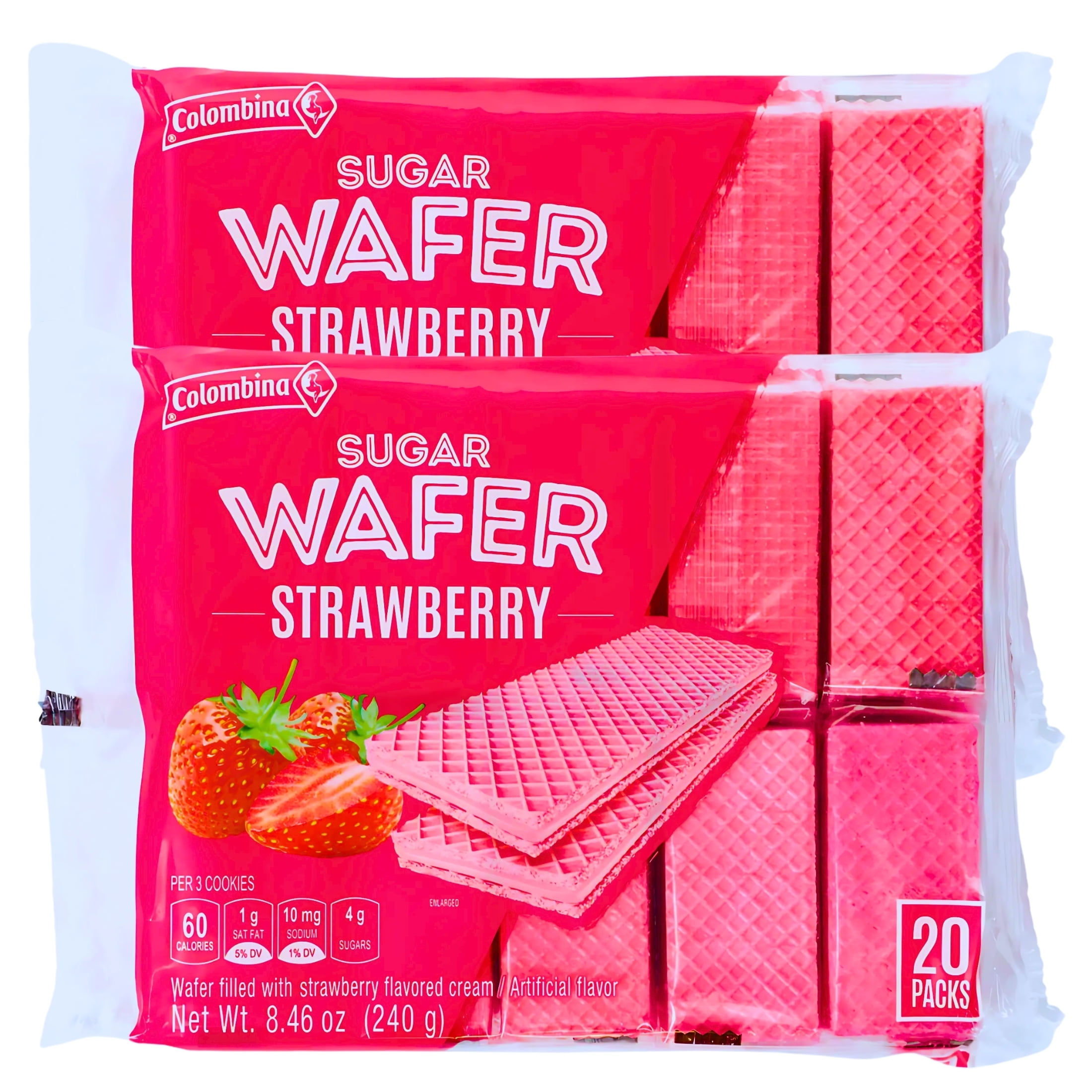 (2) Strawberry Sugar Wafer Cookies, 8.46 oz (20ct Pack) Crispy Layered ...