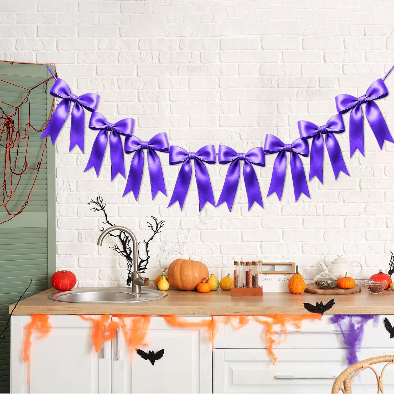 2 Strings of 16PCS Purple Bow Garlands Banner Decoration,Pre-Strung ...