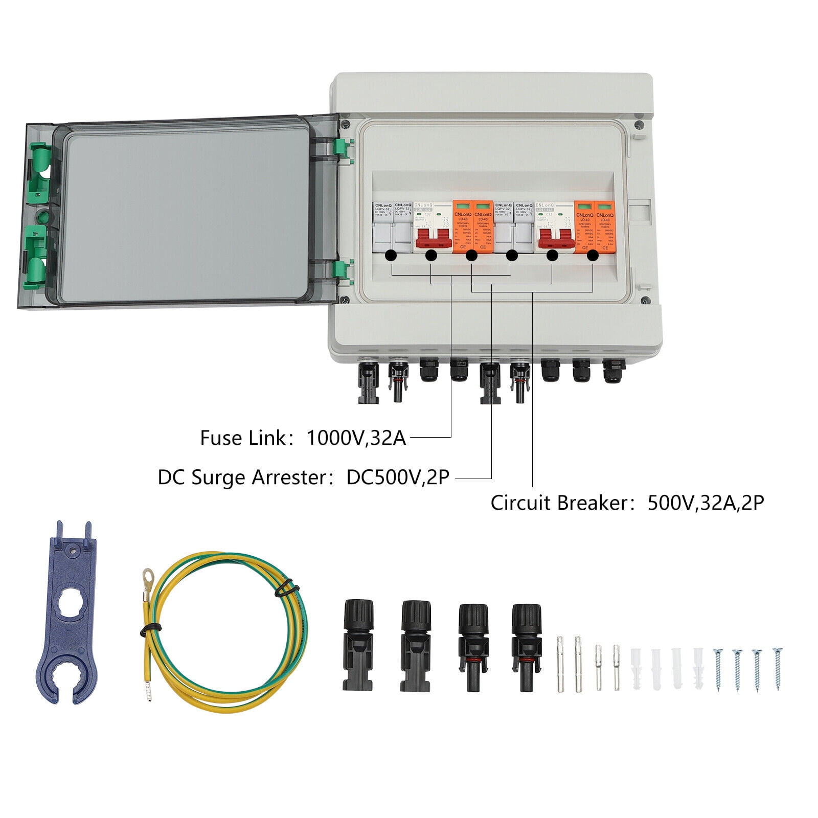 2 Strings Solar PV Combiner Box Junction Box Circuit Breakers for Solar ...