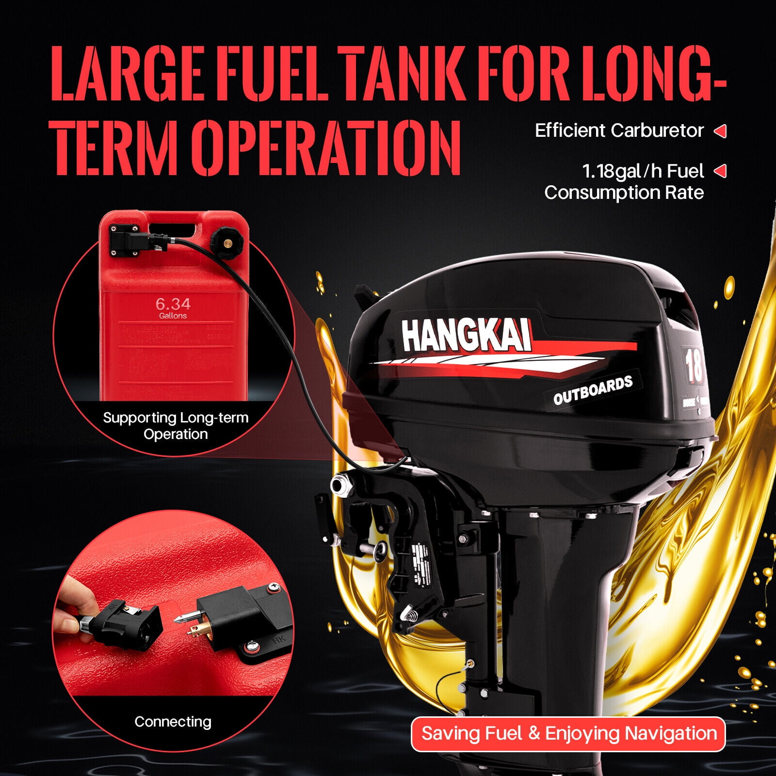Hangkai 18HP 2-Stroke Outboard Motor, 246CC Heavy Duty Marine Engine with CDI Water Cooling ...