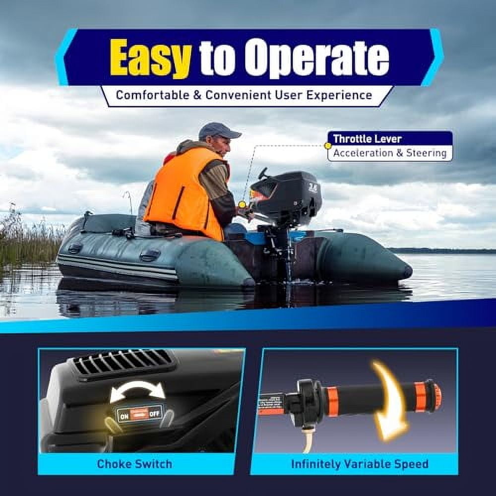 2 Stroke 3.6HP Outboard Motor, Heavy Duty Outboard Motor Boat Engine 55CC Boat Motor Inflatable ...