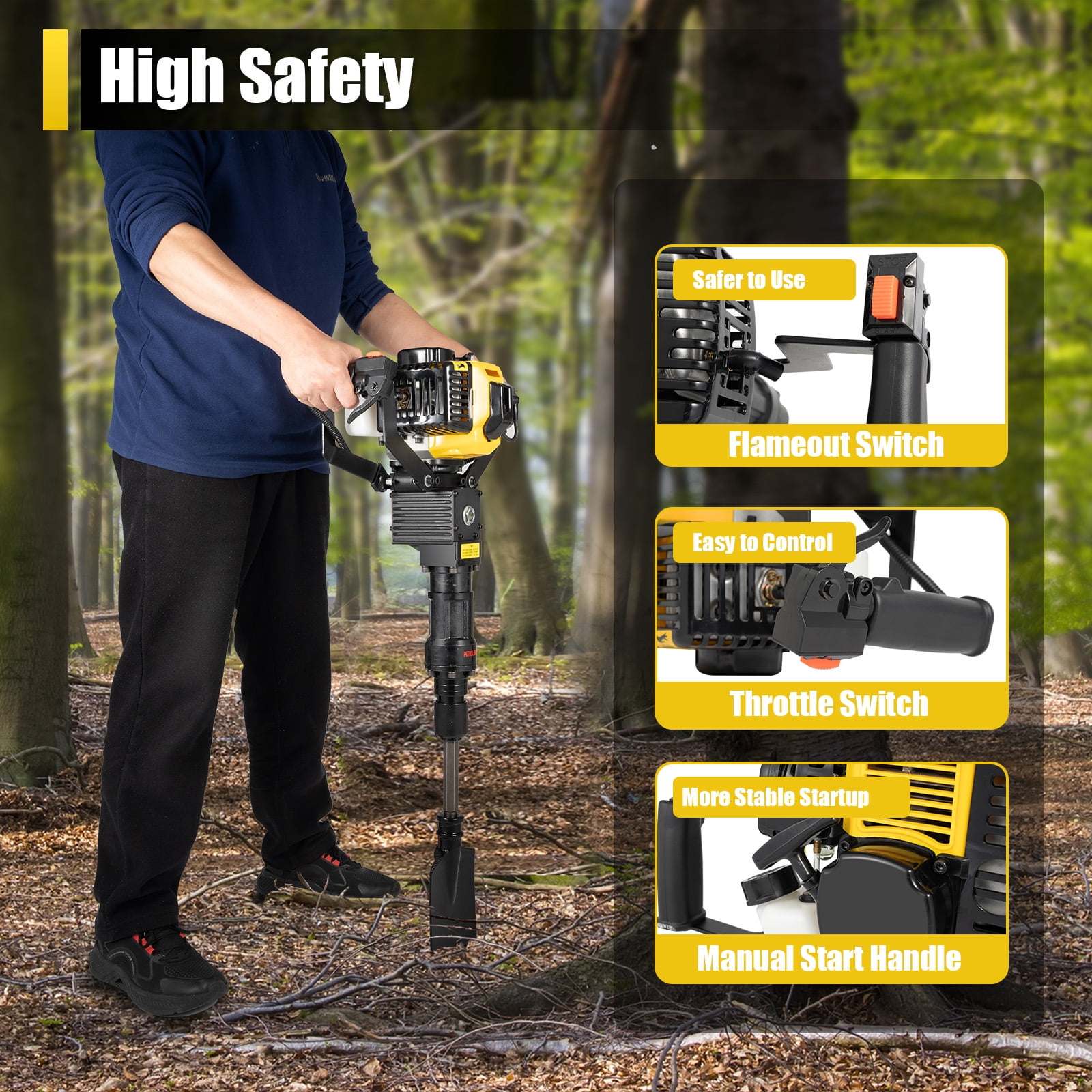 2 Stroke 33CC Gas Power Excavator Shovel Tree Pit Digger Drill Machine ...