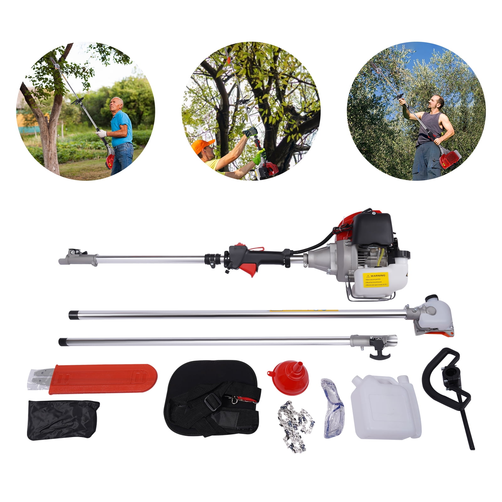 2-Stroke 42.7CC Gas Powered Pole Saw Split Shaft Chainsaw Pruner ...