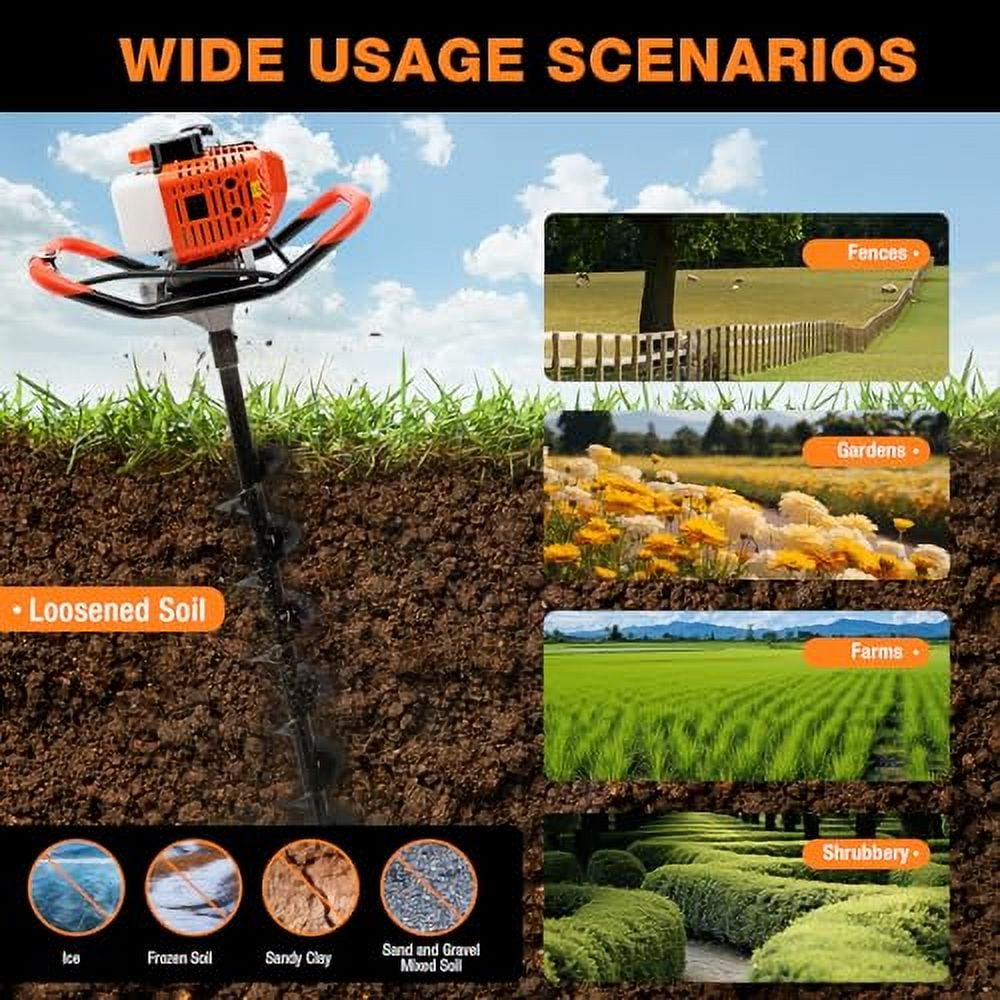2-Stroke 52CC Earth Auger Gas Powered One Man Post Hole Digger Machine&Bit Lock 1 x Auger Post ...