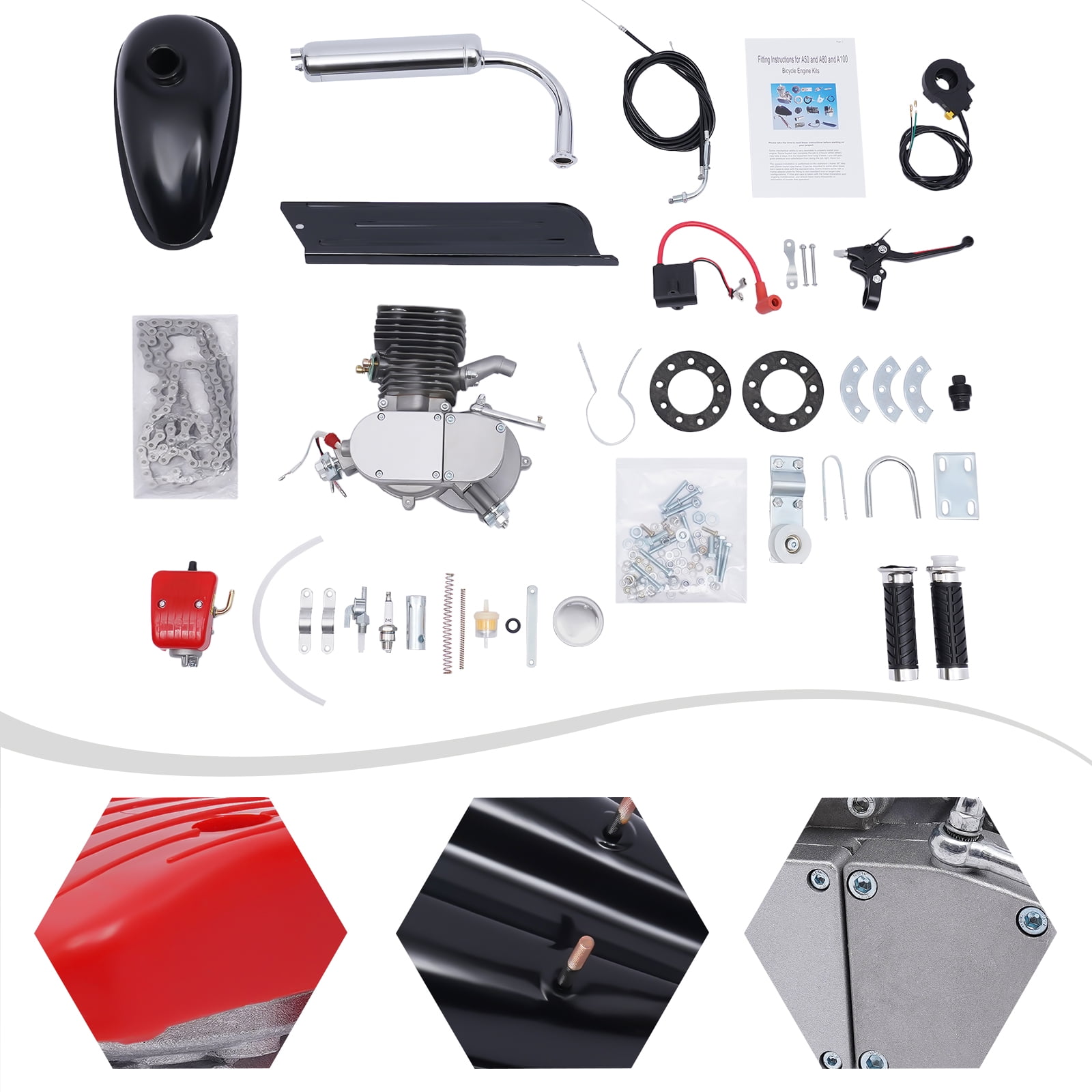 2-Stroke Bicycle Engine Kit, 5500rpm, Air-Cooled, CDI Ignition ...