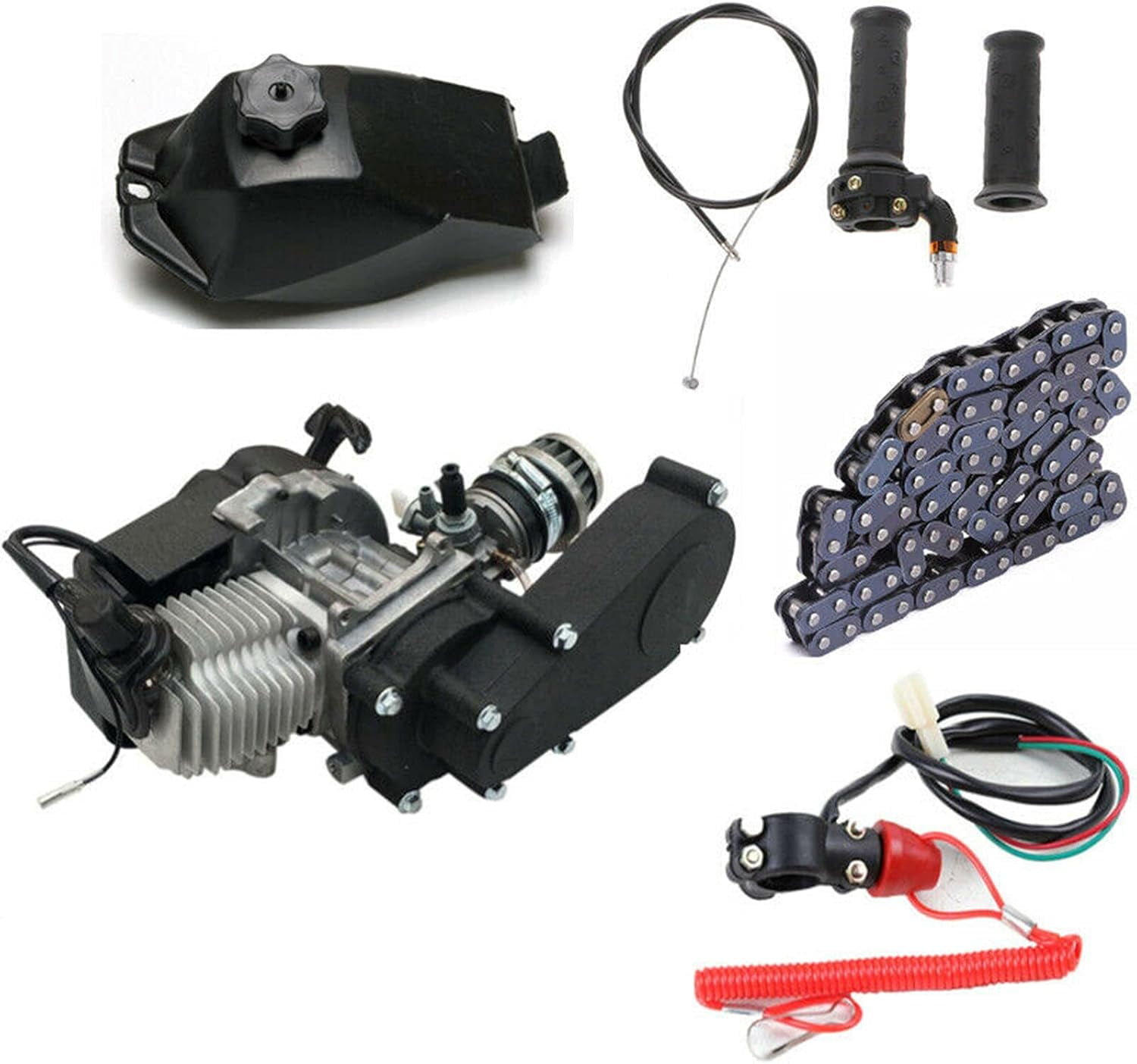 2-Stroke Engine Motor Kit, 49CC Single Cylinder Air Cooled Pull Start ...