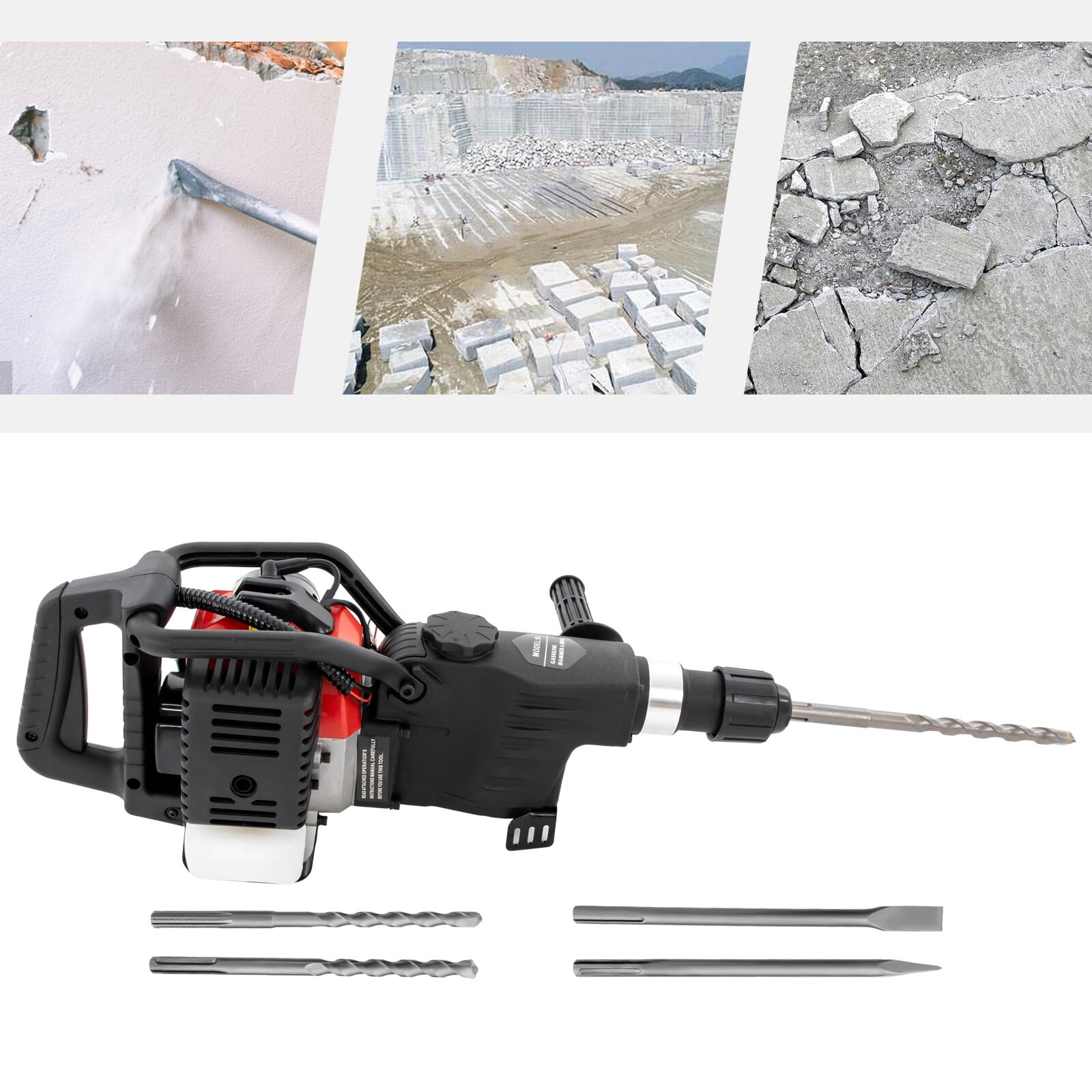 2-Stroke Gas Demolition Jack Hammer Concrete Breaker Punch Drill Tool ...