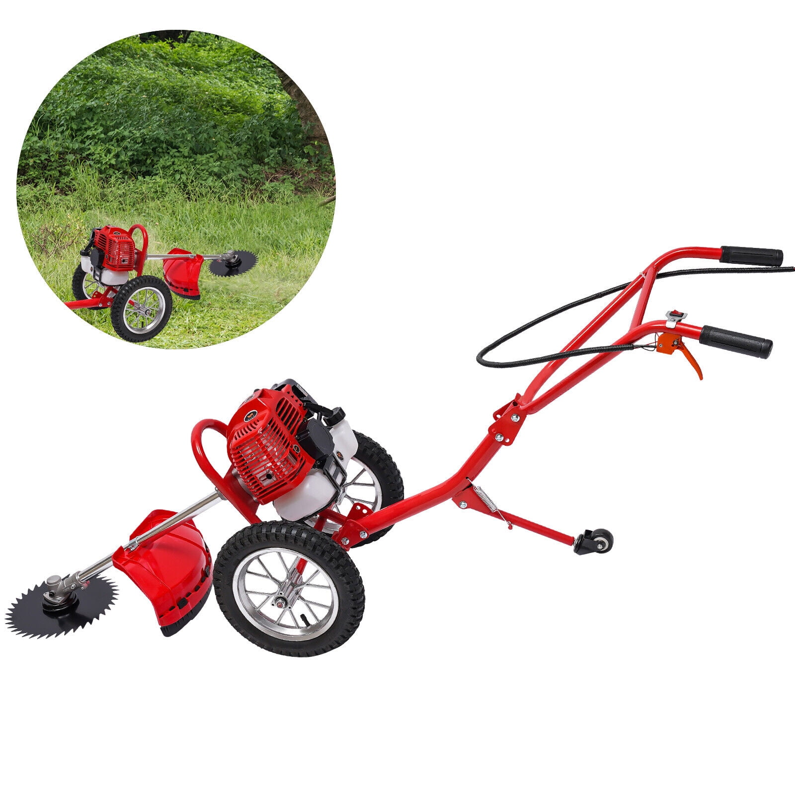 2 Stroke Gasoline Powered Hand Push 49cc Lawn Mower, Outdoor Wheeled ...
