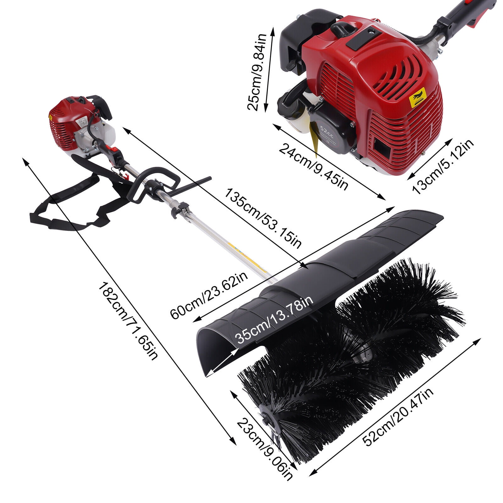 2 Stroke Handheld Sweeper Driveway Clean Broom Sweep Machine Gasoline ...