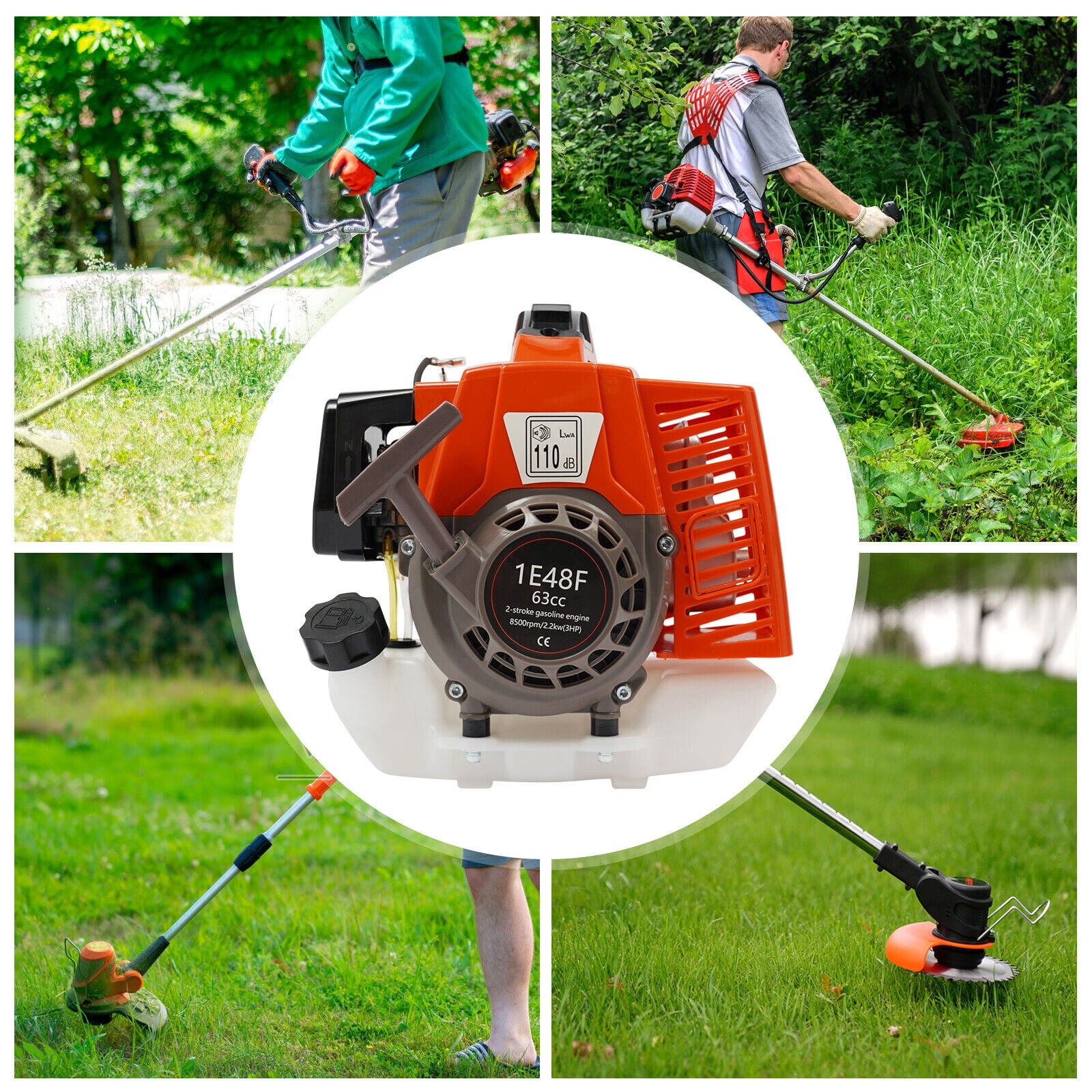 2 Strokes Petrol Motor Gasoline Engine 63CC Air-Cooled Single-Cylinder ...