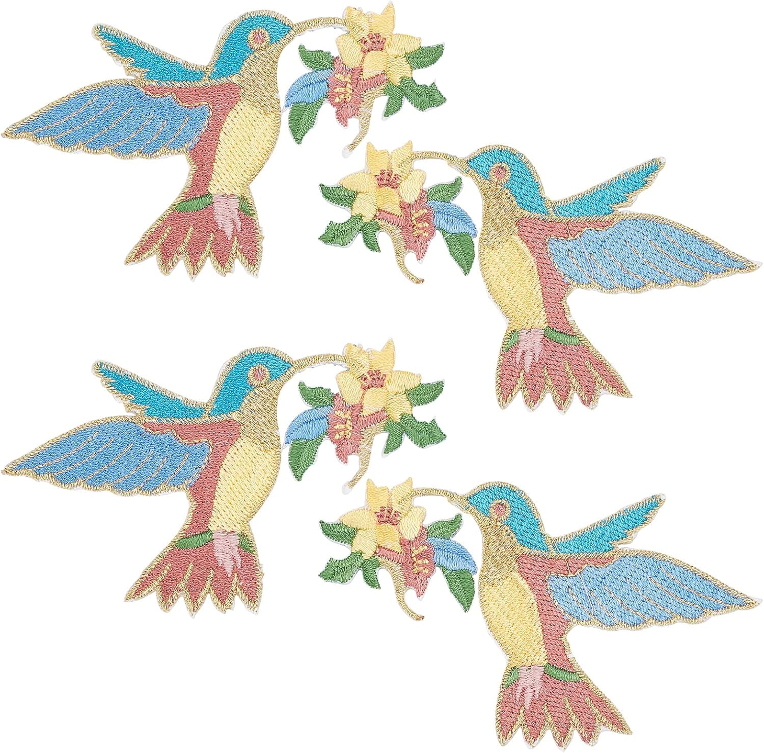 2 Style 2 Pair Hummingbird Embroidered Applique Sew on Patches with ...