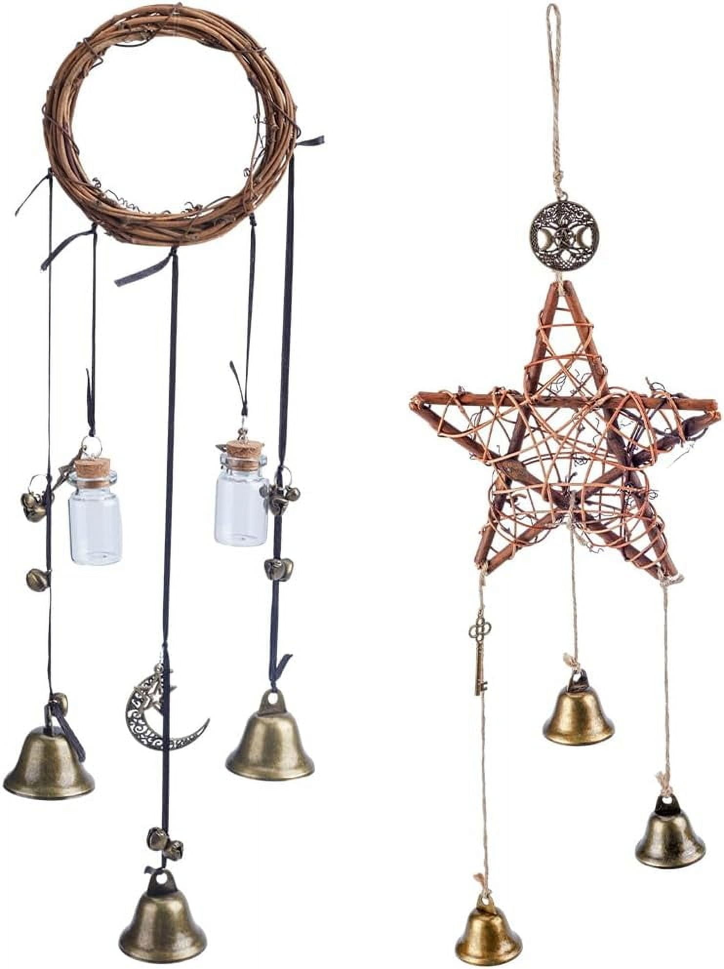 2 Style Bells Magic Wind Chimes Rattan and Alloy Doorknob Hanging Bells ...