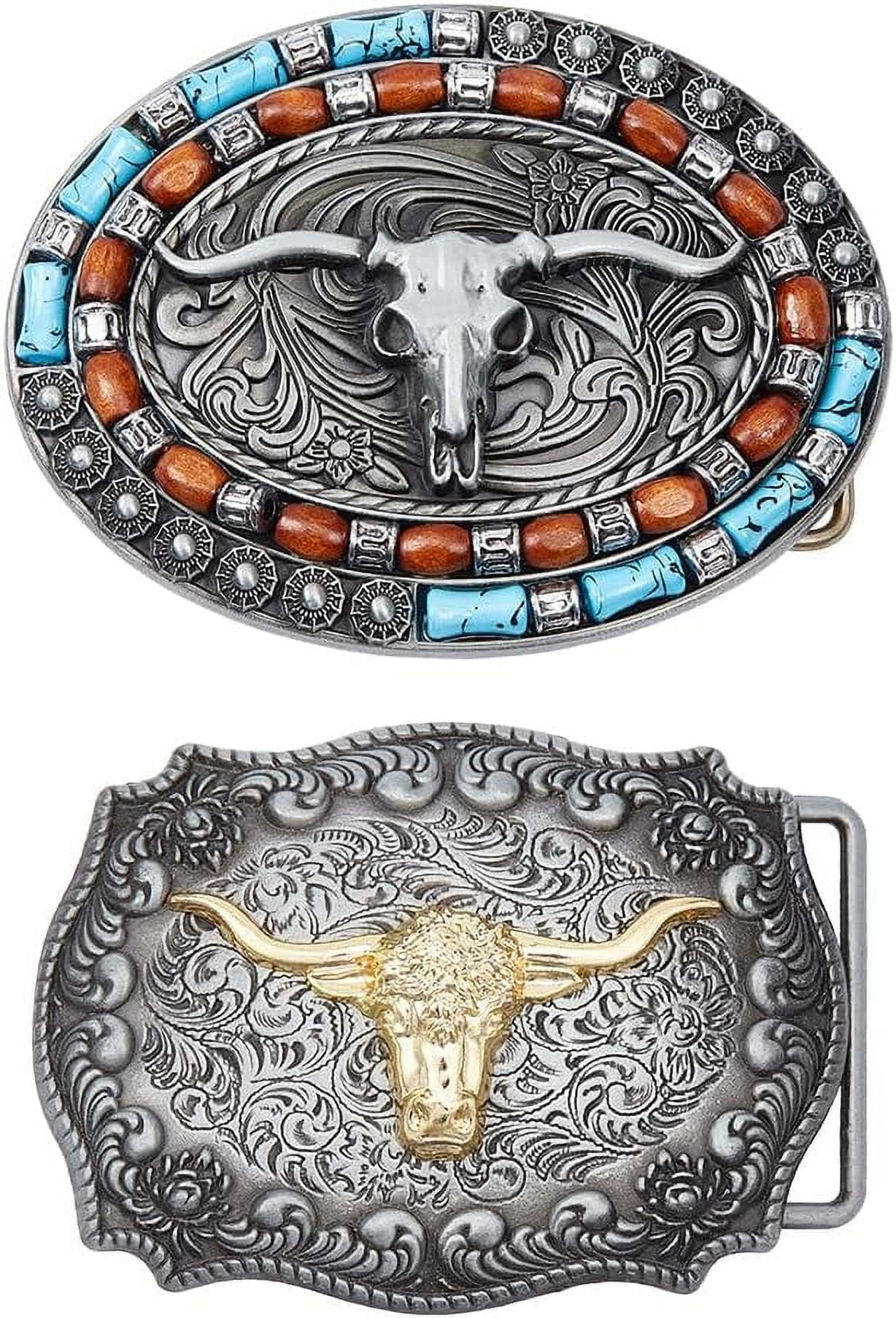 2 Style Cattle Head Smooth Buckles 2pcs Alloy Belt Fastener Long Horn ...