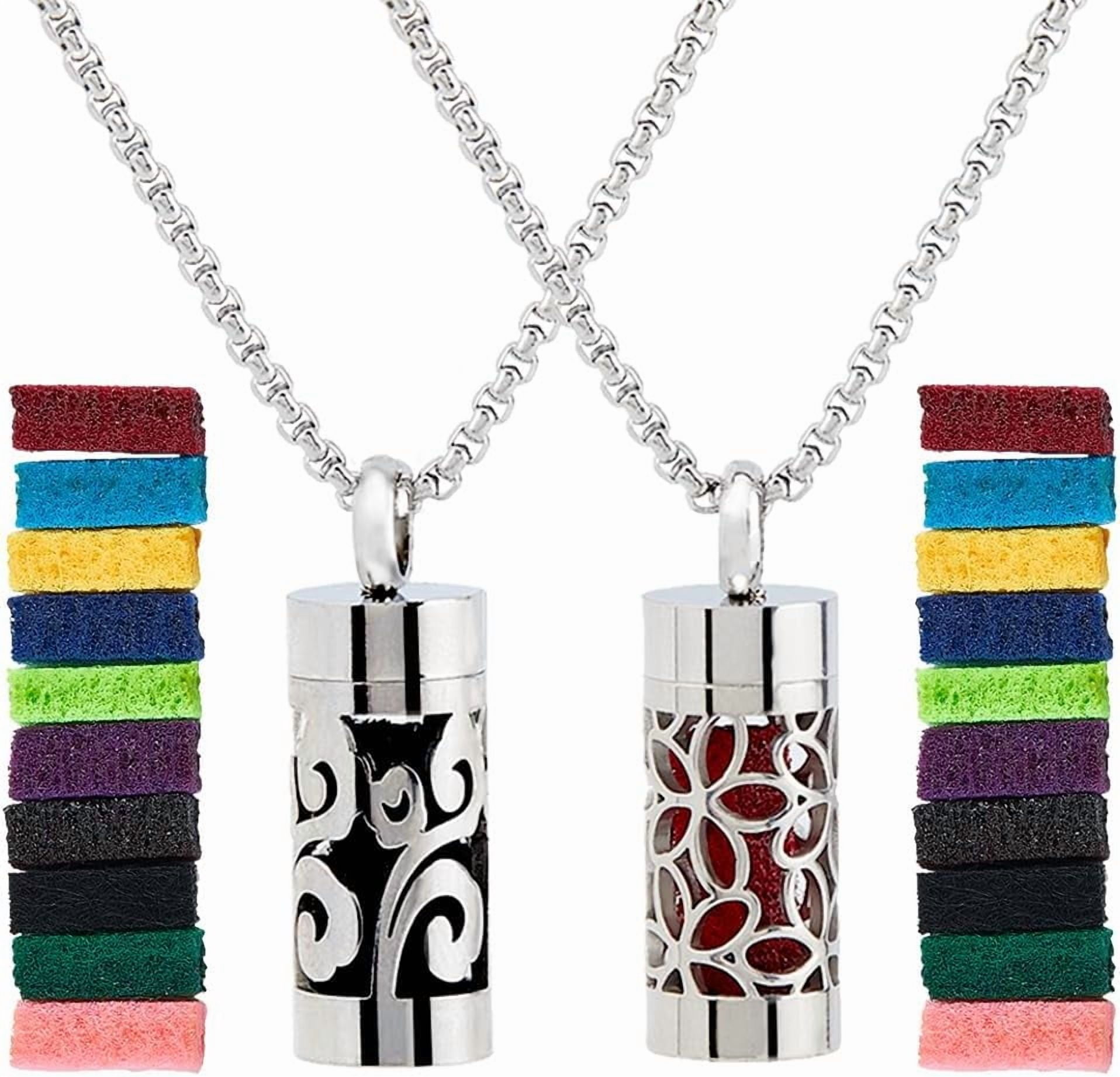 2 Style Diffuser Oil Pendant Essential Oil Necklace Stainless Steel ...