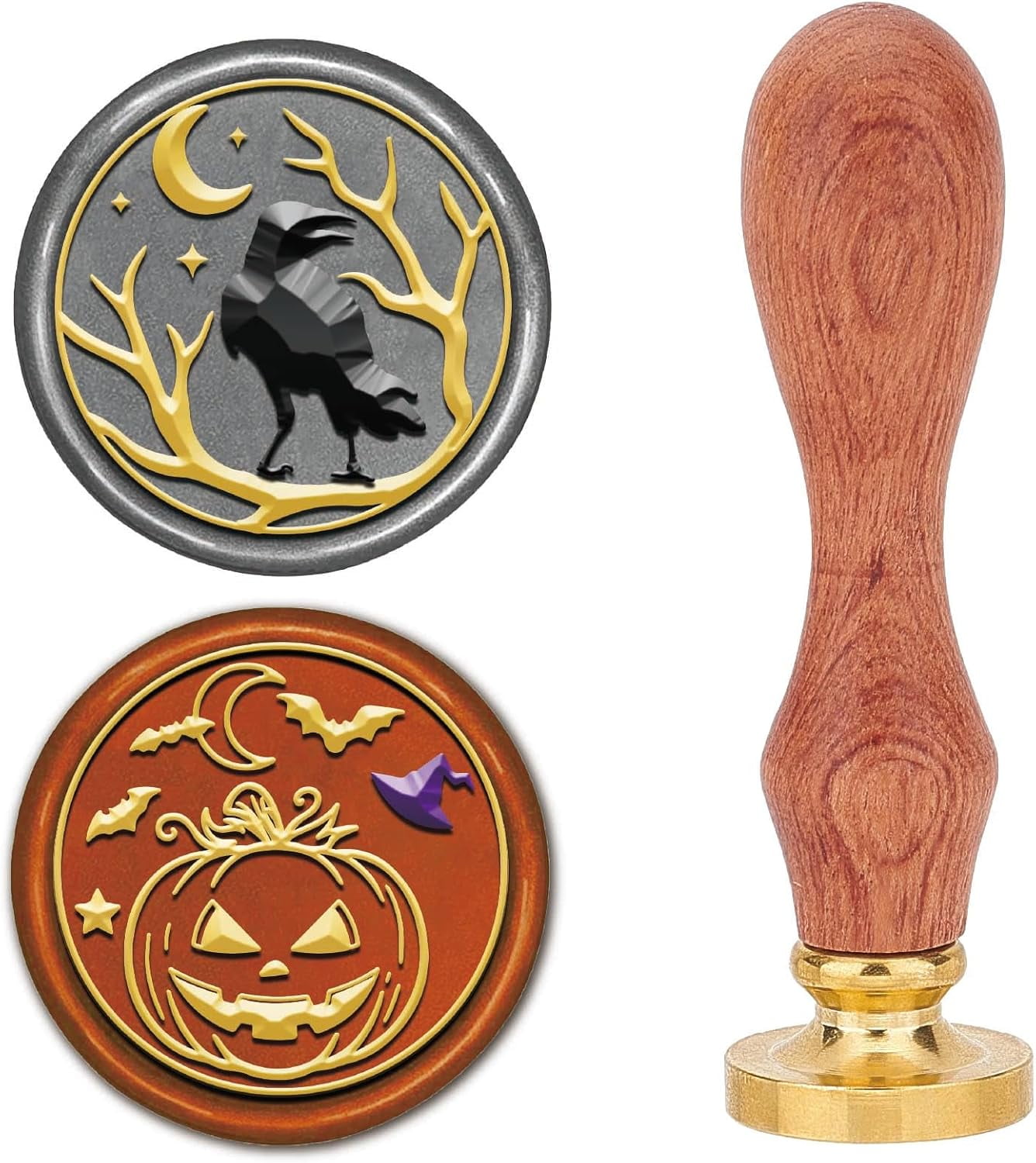 2 Style Halloween Wax Seal Stamp Set Brass Sealing Stamp Heads+1pc Wood ...