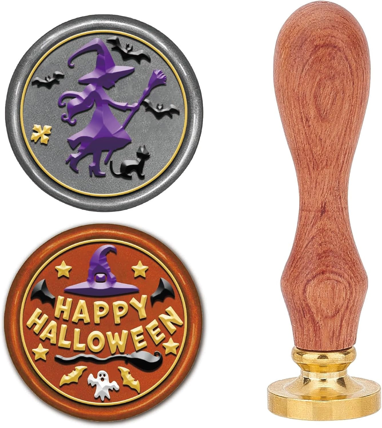 2 Style Happy Wax Seal Stamp Set Brass Sealing Stamp Heads + 1pc Wood ...