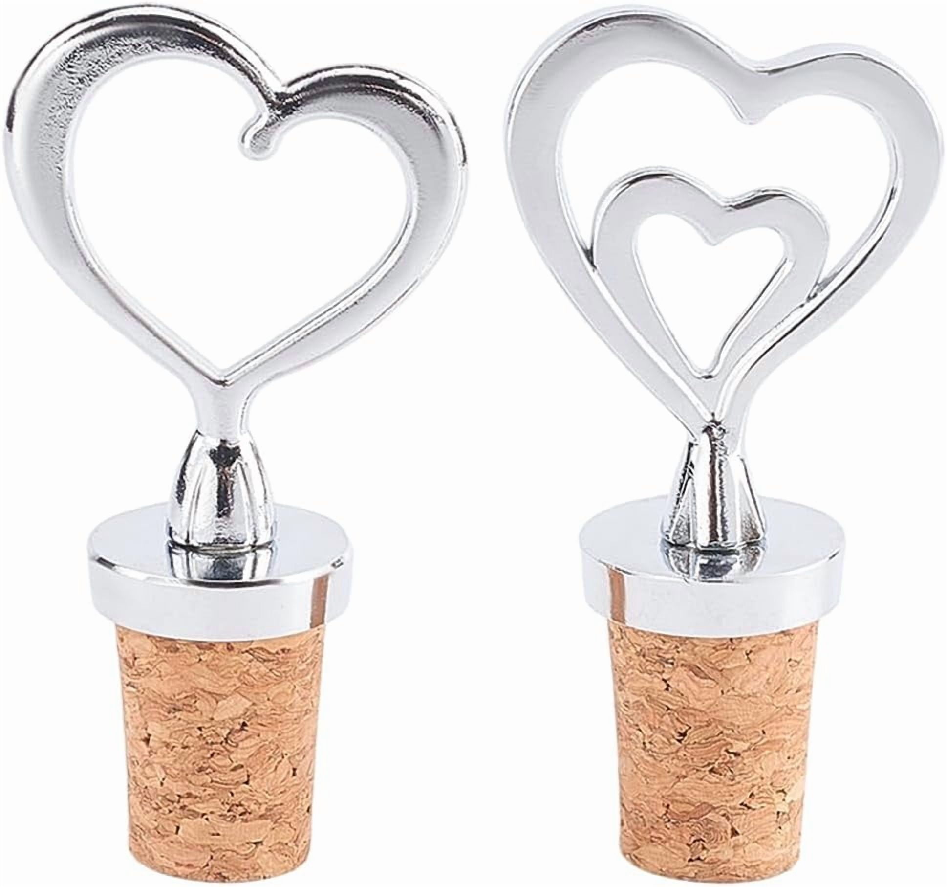 2 Style Heart Wine Stopper Natural Cork Silver Champagne Bottle Toppers ...