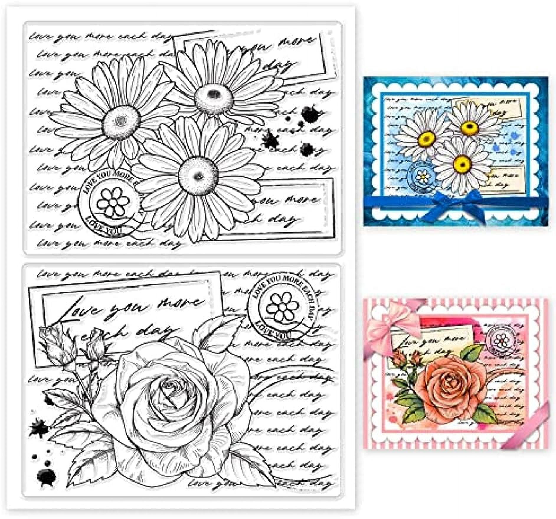 2 Style Roses Daisies Background Clear Stamps Words Postage Silicone ...
