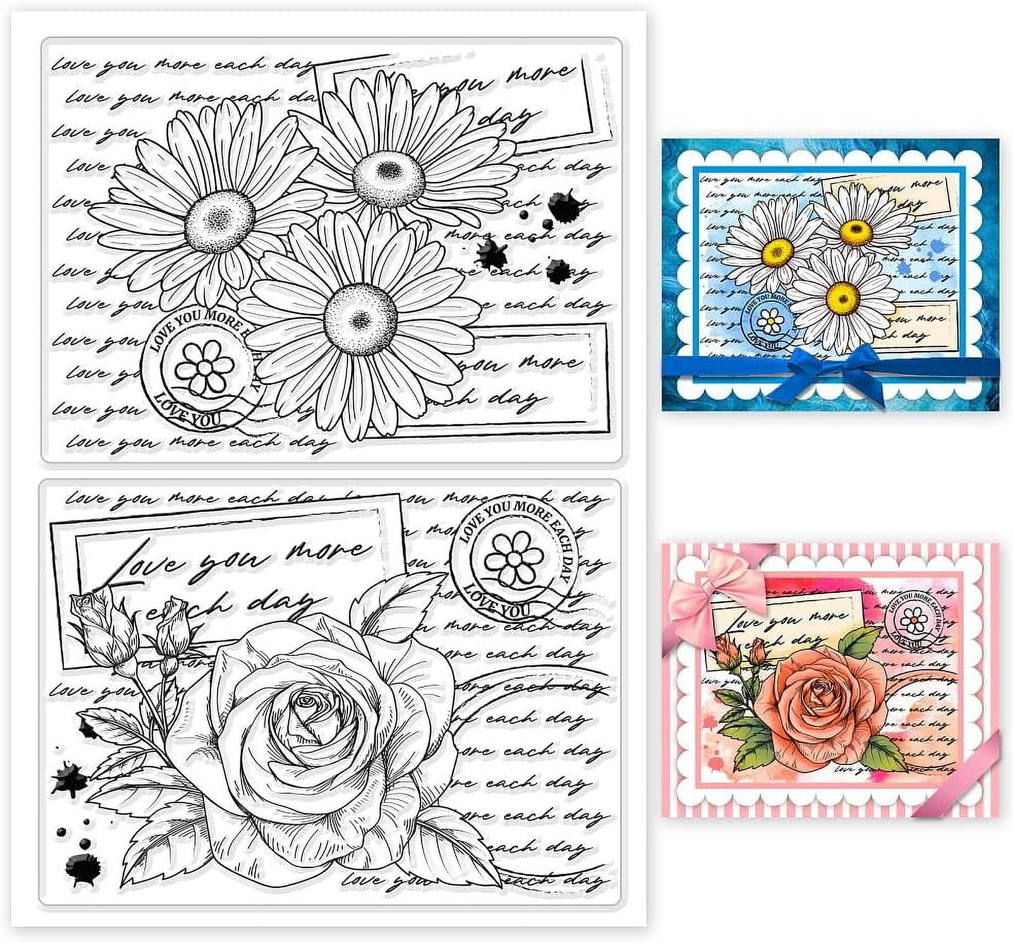 2 Style Roses Daisies Background Clear Stamps Words Postage Silicone ...