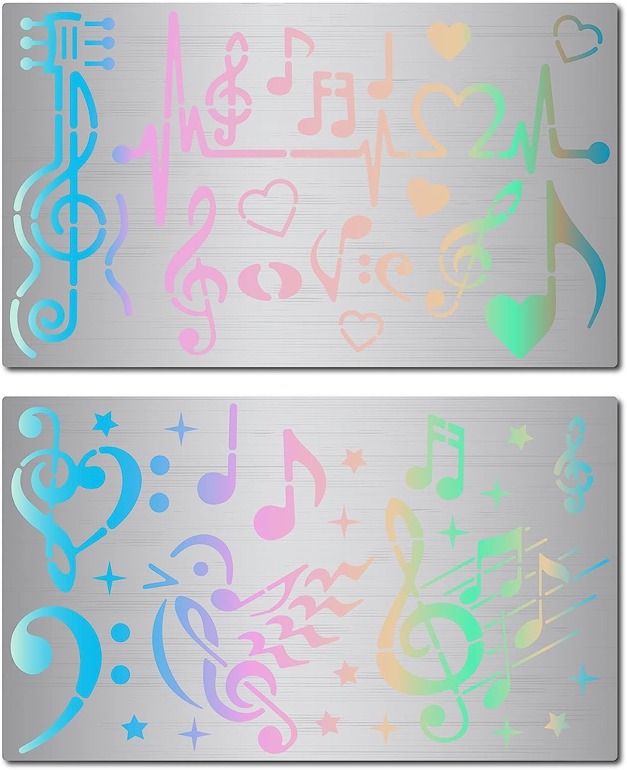 2 Styles 6 Metal Musical Notes Stencil Templates Reusable Stainless ...