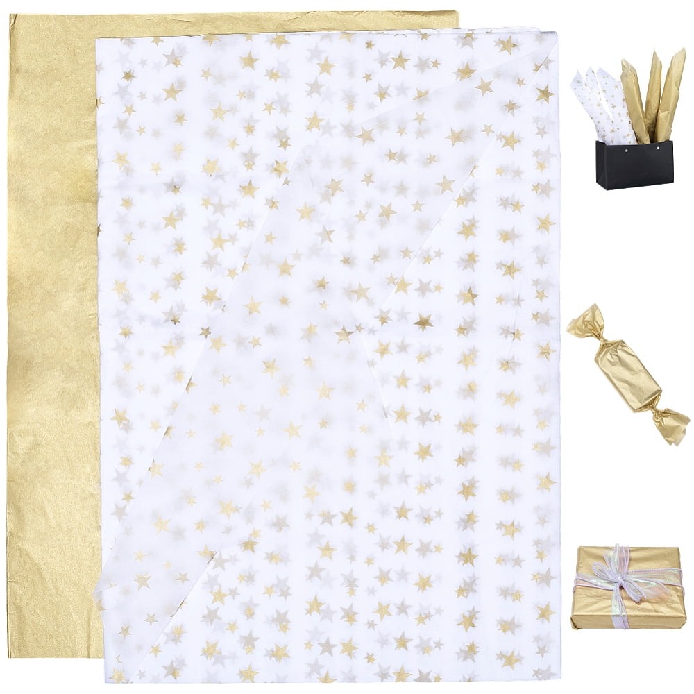 2 Styles 70x50cm Gold Art Tissue 32 Sheets Metallic Star Tissue Paper ...