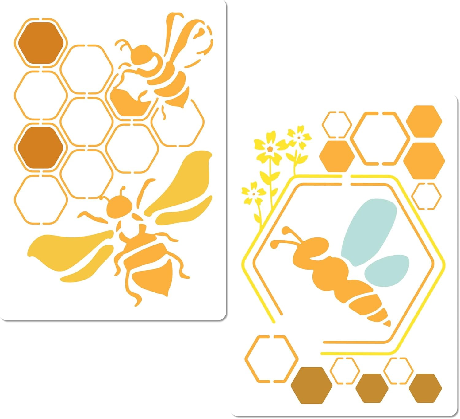 2 Styles Bee Honeycomb Stencil Reusable Plastic Bee Theme Hexagon Honey Comb Flower DIY Drawing ...
