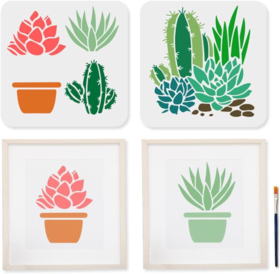 2 Styles Cacti Stencils Succulents Templates 11.8x11.8inch Desert ...